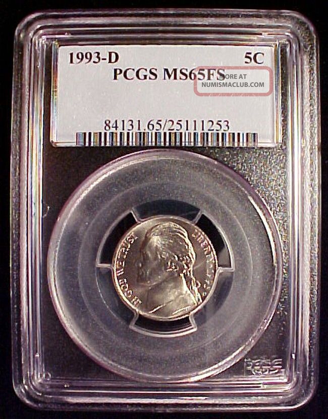 1993 - D Jefferson Nickel, Pcgs Ms - 65fs, Bright, Bold Fs Coin