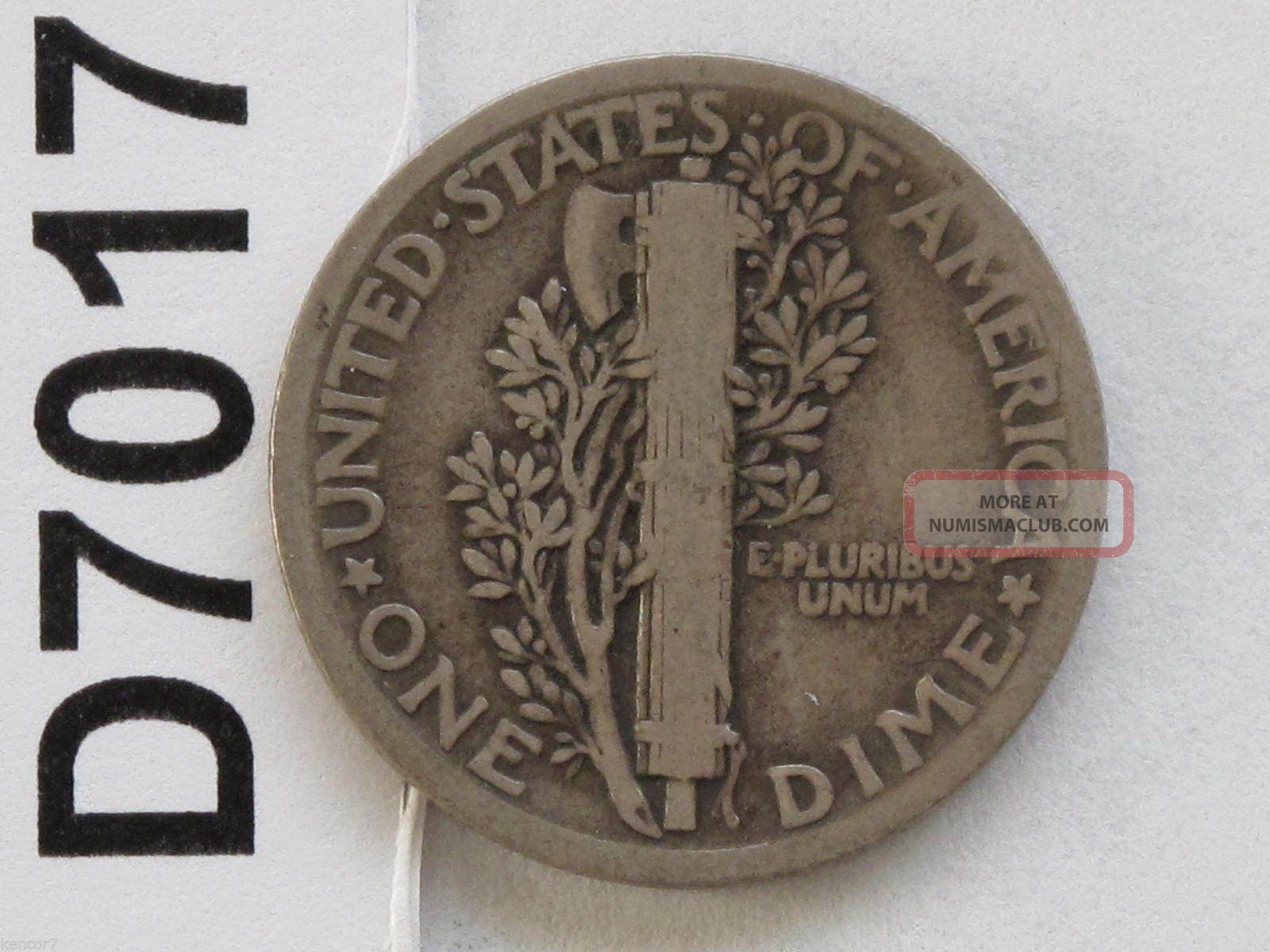 1919 - P Mercury Dime 90% Silver U. S. Coin D7017