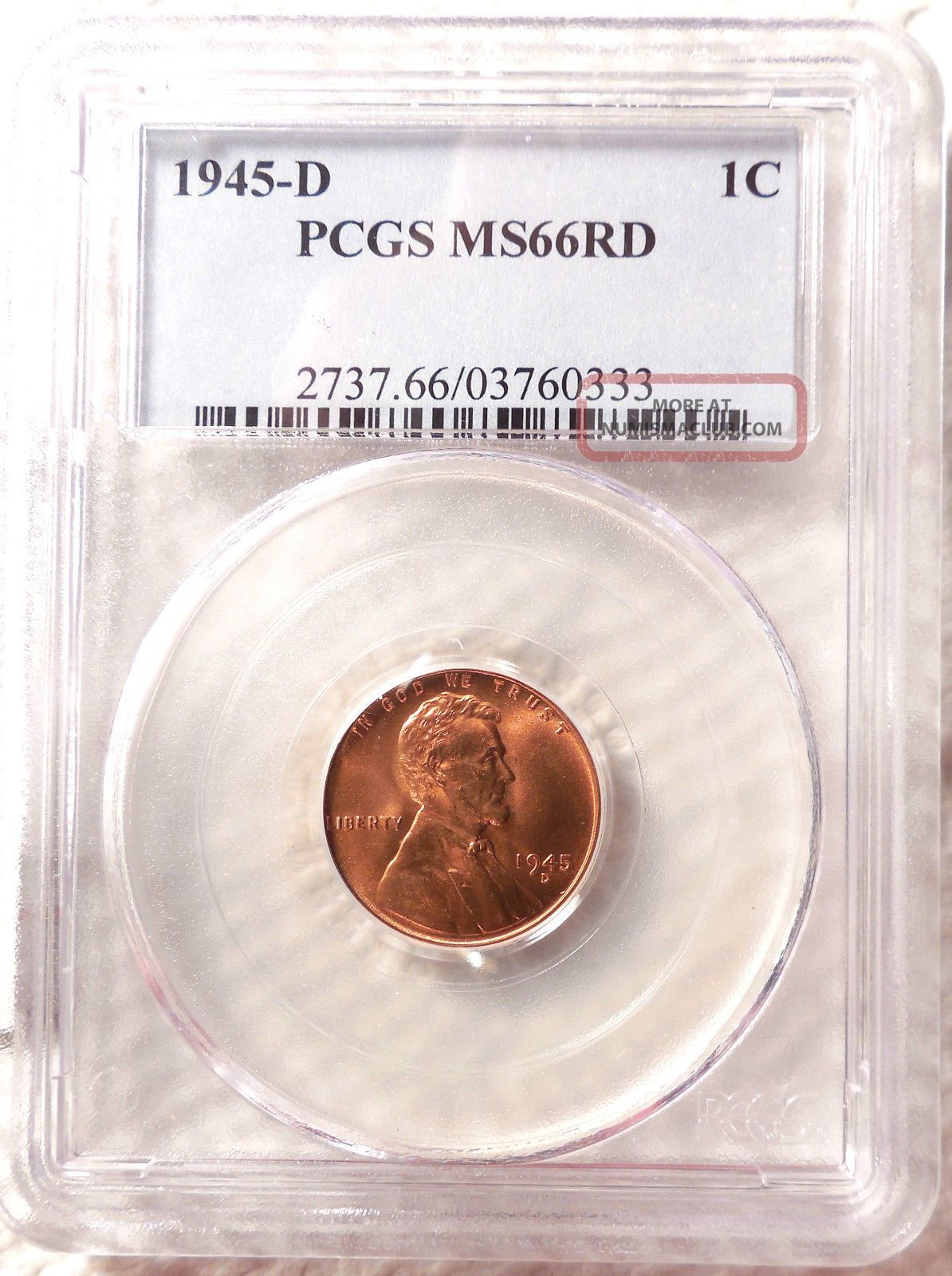 1945 - D Lincoln Cent - Pcgs " Gem " Ms66rd - Coin