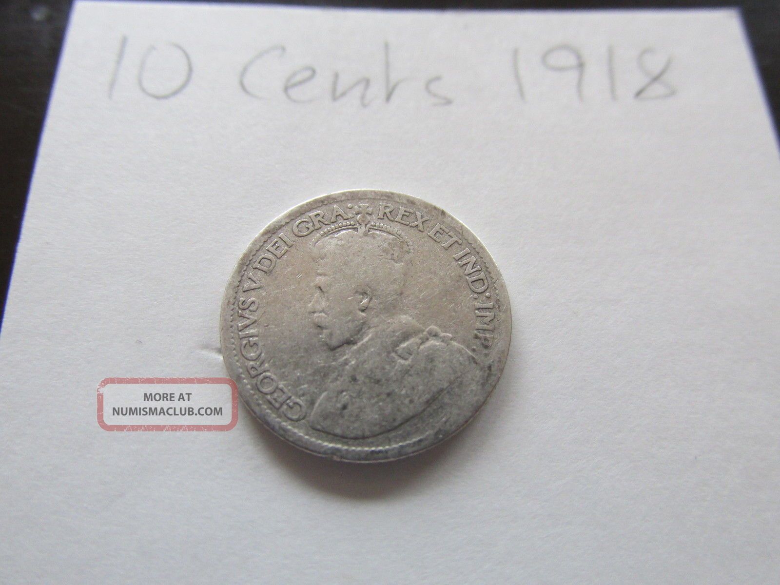 1918 Canada 10 Cents Silver Coin