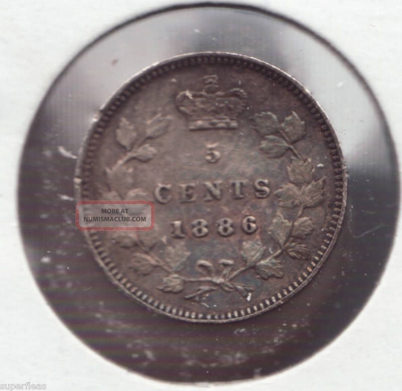 1886 Silver Coin 5 Ct Canadian Victoria Very Fine