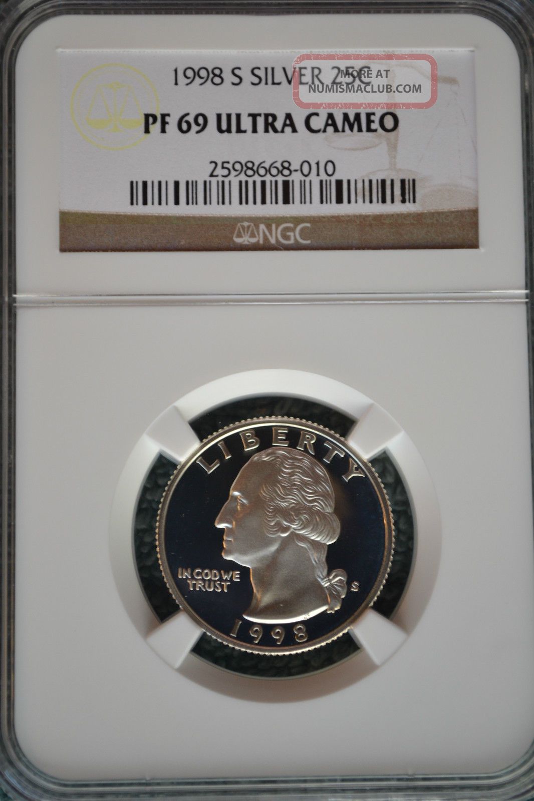 1998 - S Silver Washington Quarter 25c Ngc Pf69 Ultra Cameo