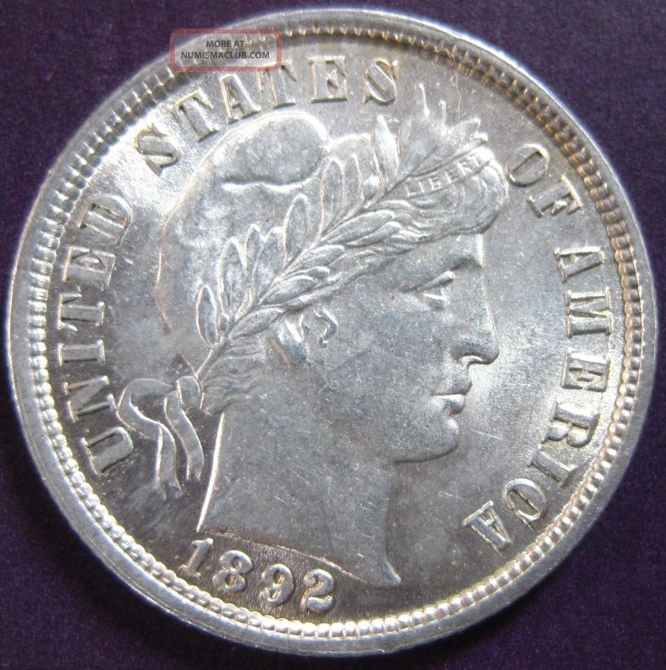 Flashy 1892 Barber Silver Dime Gem Bu 1st Year Of Issue A Must Have Ta1