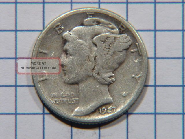 Key 1927 S Silver Mercury Dime Grades Very Fine Stk Ov18