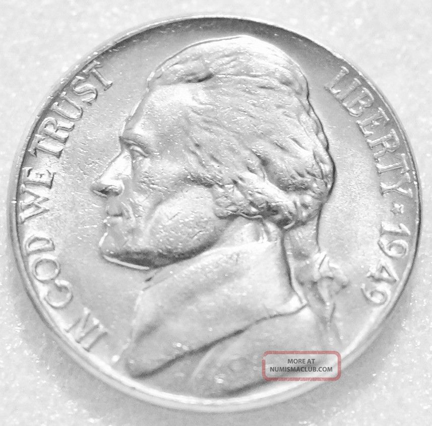 1949 - P 5c Jefferson Nickel Us Coin
