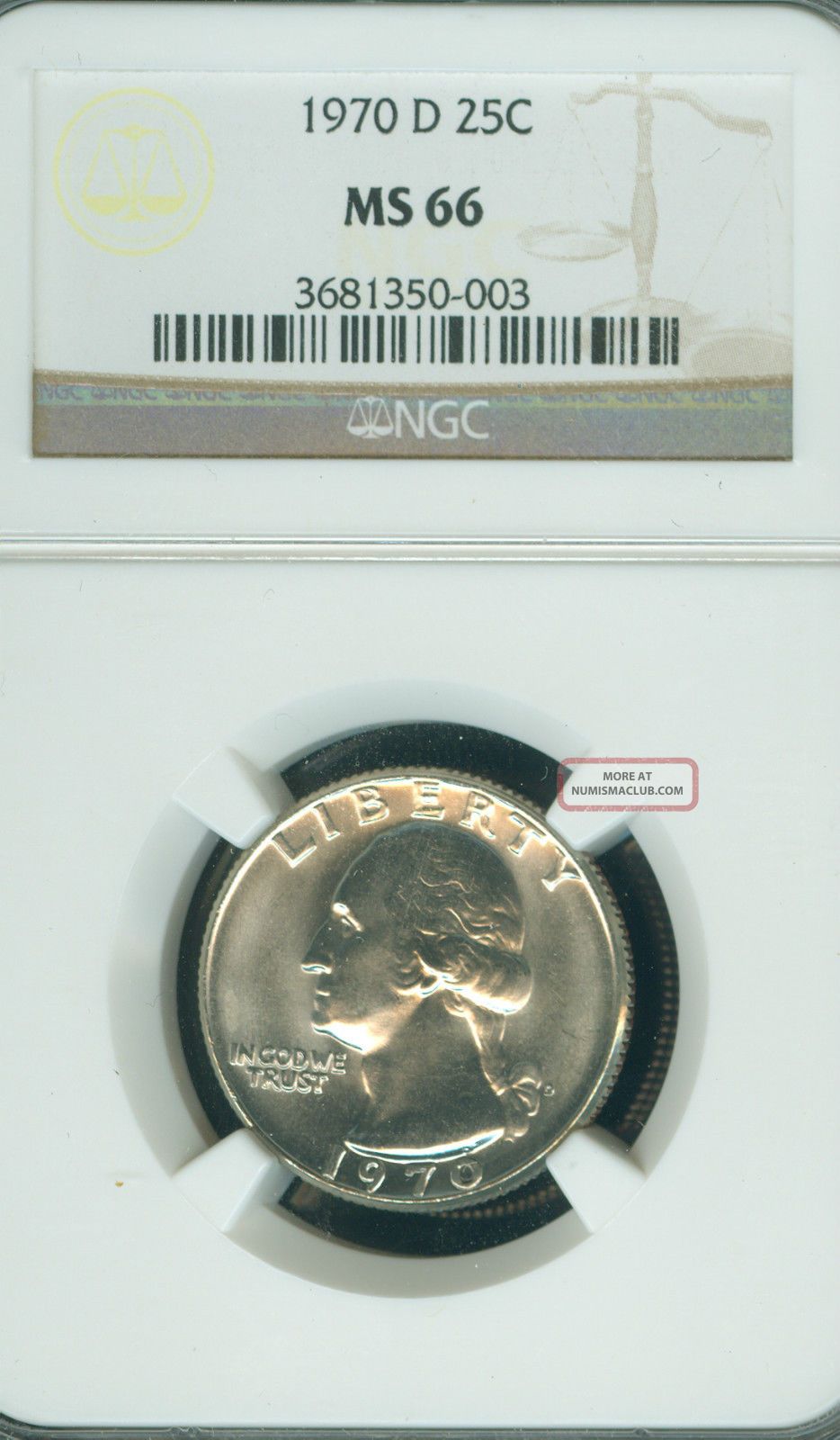 1970 - D Washington Quarter Ngc Ms66