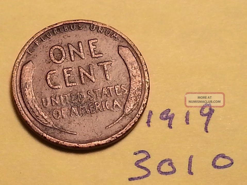 1919 1c Bn Lincoln Cent (3010) Great Wheat Cent Fine Detail