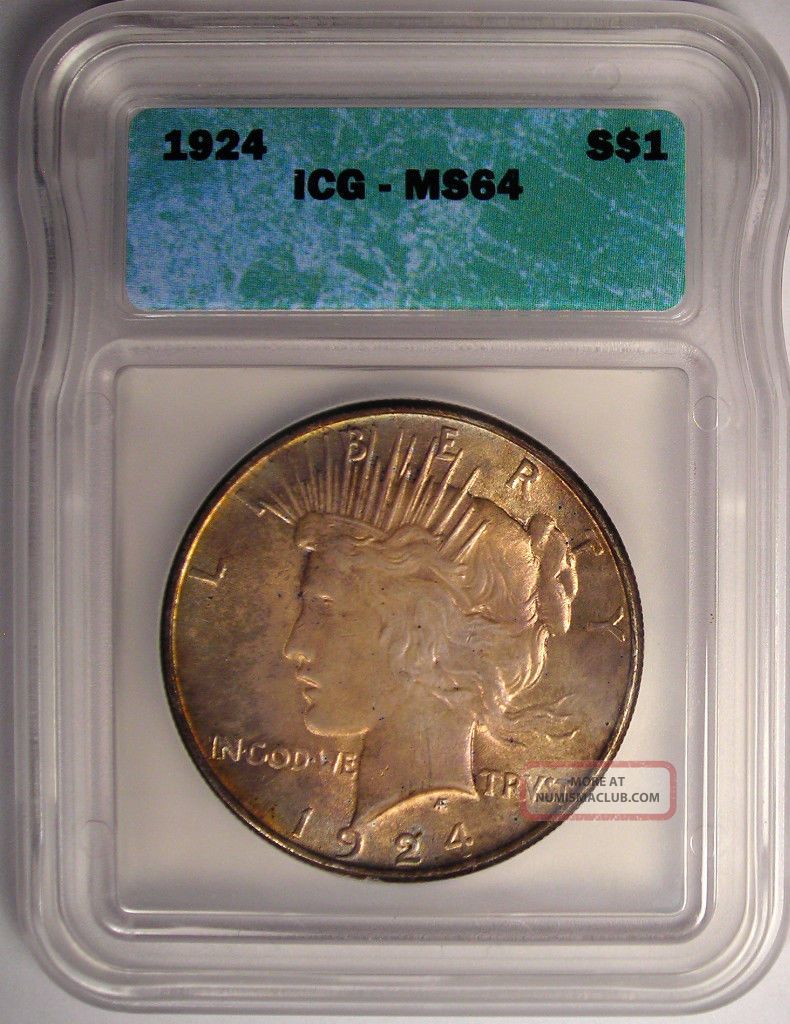 1924 Peace Silver Dollar Icg Ms64 - Rainbow Coin