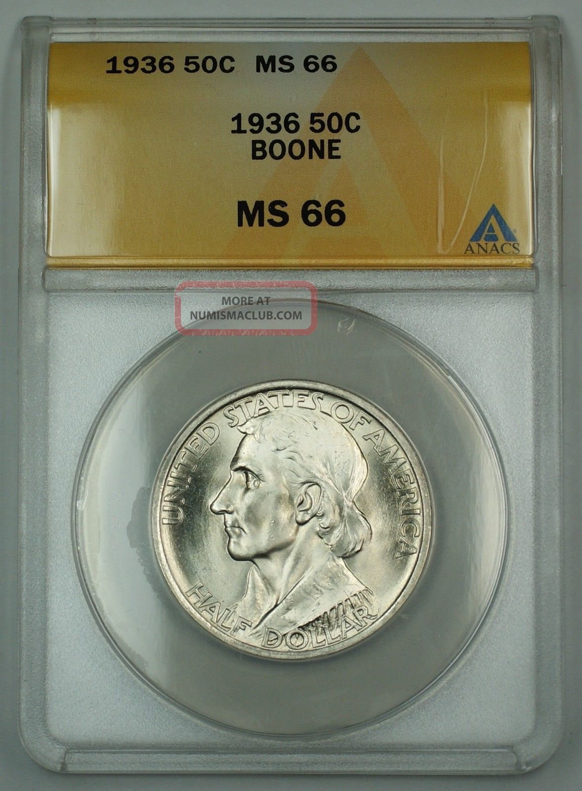 1936 Daniel Boone Silver Half Dollar Coin Anacs Ms - 66 Gem Coin Dgh
