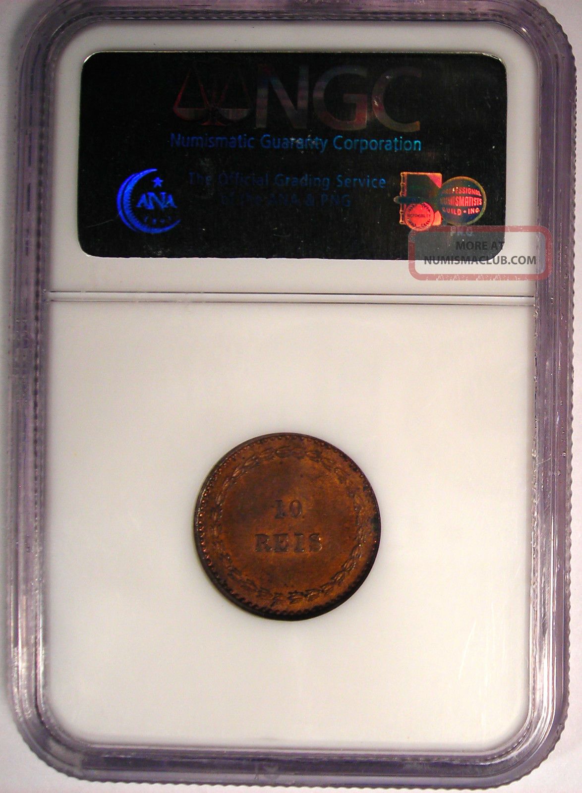 1871 India Portuguese 10 Reis 10r - Ngc Ms62 - Rare Bu Uncirculated Coin