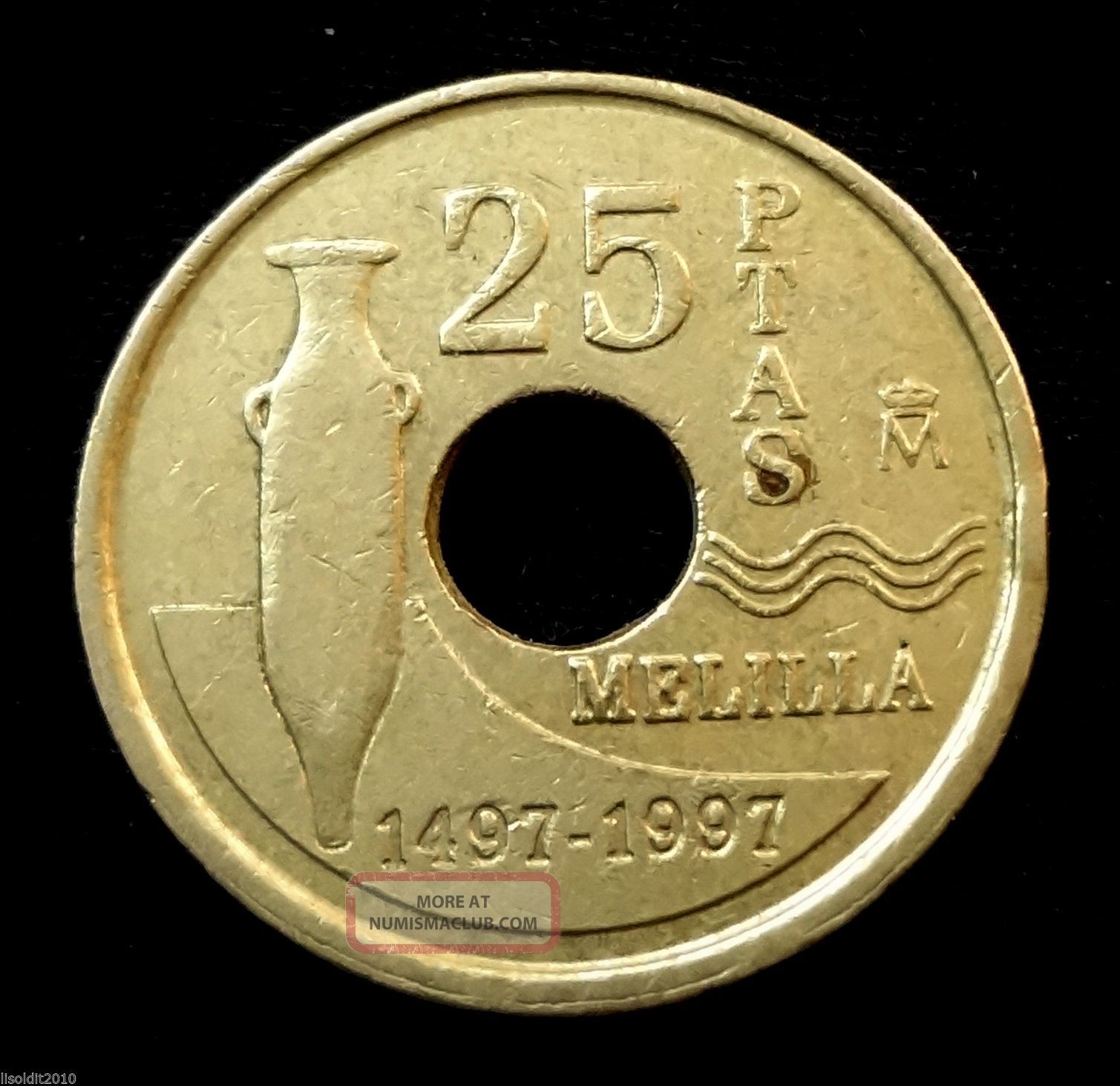 Spain 1997 25 Pesetas melilla Ancient Amphora Towered Buildings Coin
