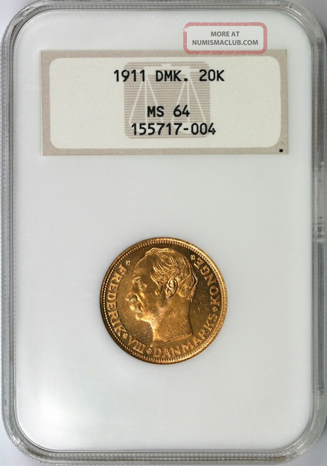 1911 Denmark Gold 20 Kroner Ngc Ms64 Old Holder Lustrous Coin