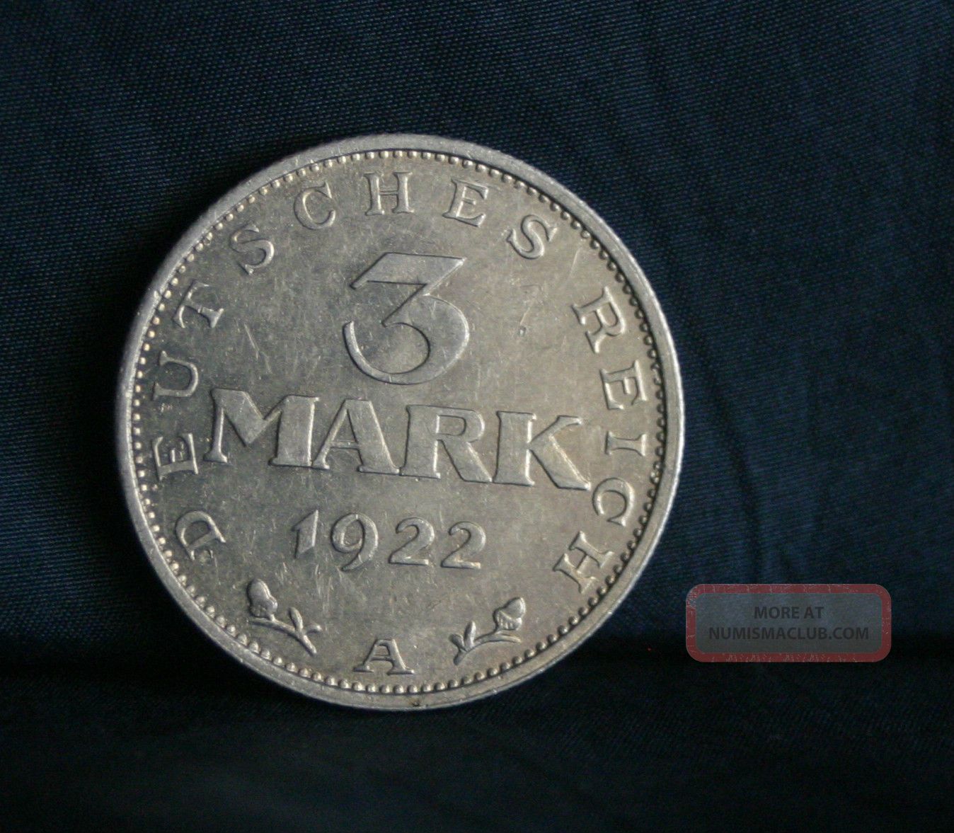 1922 German Weimar Republic 3 Mark World Coin Germany Imerial Eagle