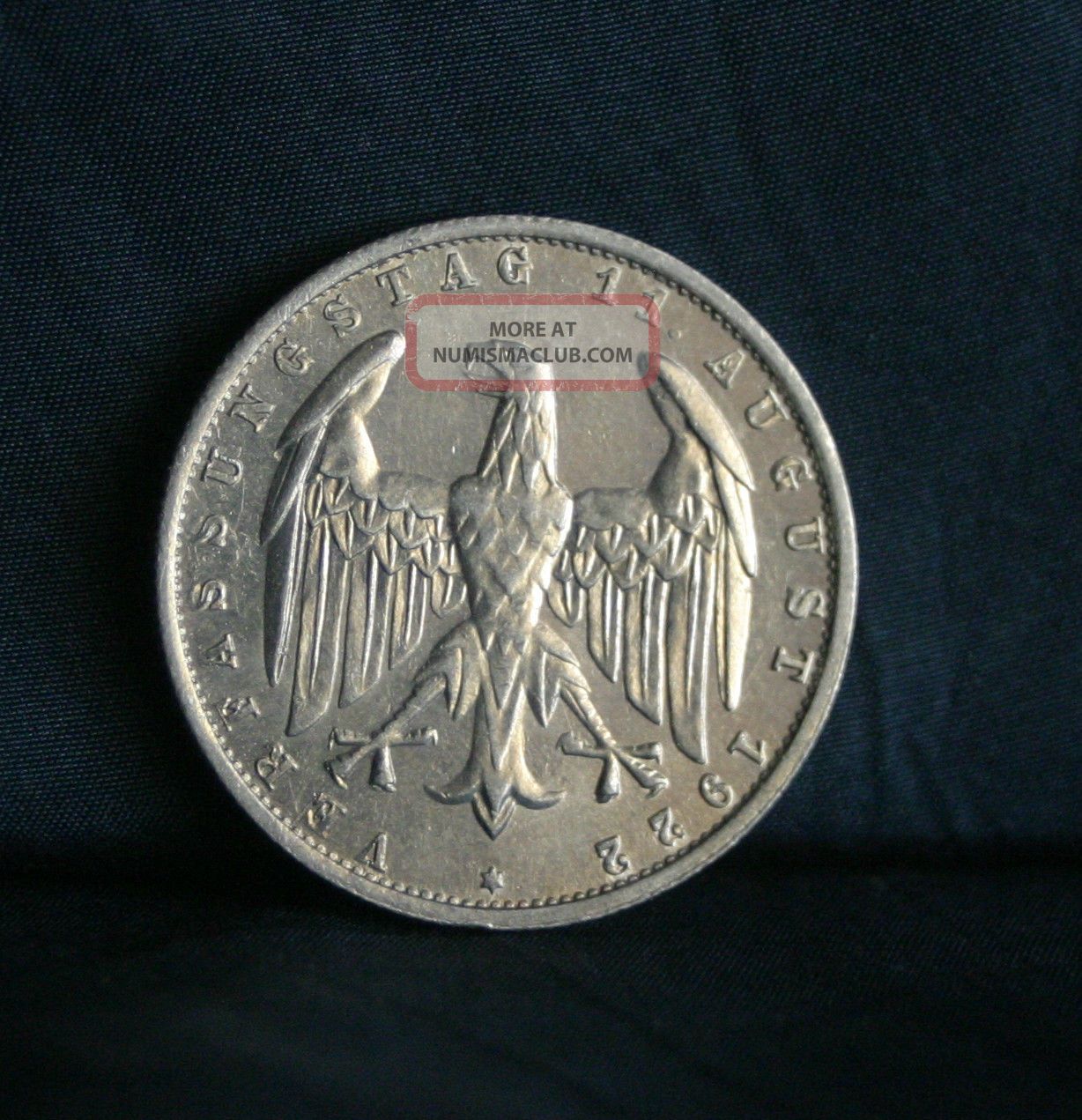 1922 German Weimar Republic 3 Mark World Coin Germany Imerial Eagle
