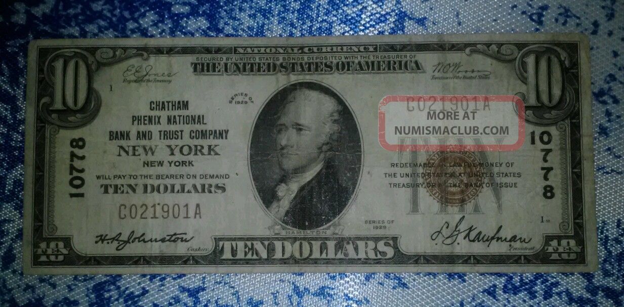 10 Us Dollars Chatham Phenix National Bank And Trust Company York Ch 10778