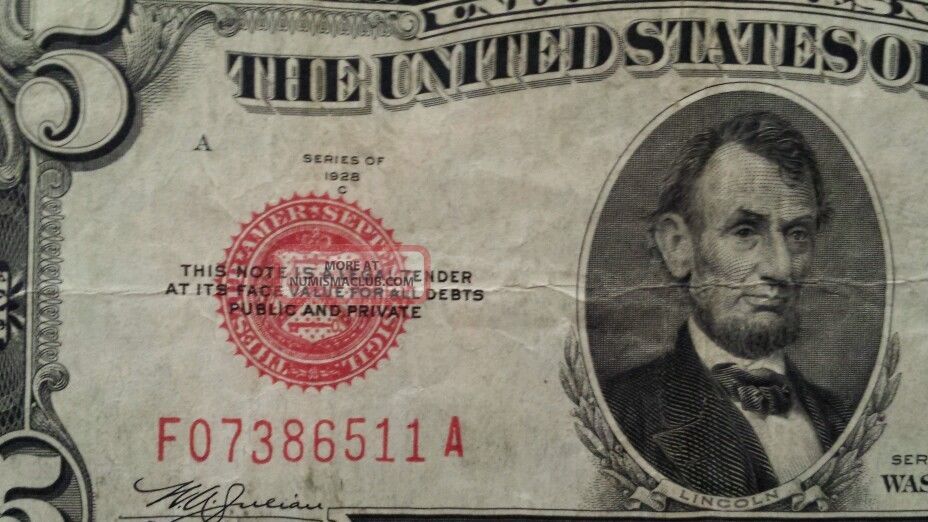 $5 1928 C United States Note Red Seal