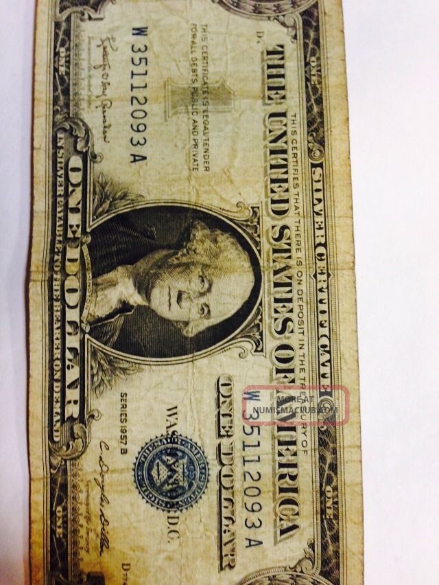 Vintage 1957 - B Series ($1) One Dollar Bill Blue Seal Silver Certificate