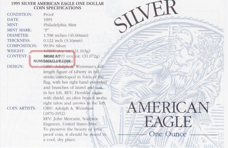 1995 Walking Liberty Silver Eagle Dollar Coin Un - Circulated In Case
