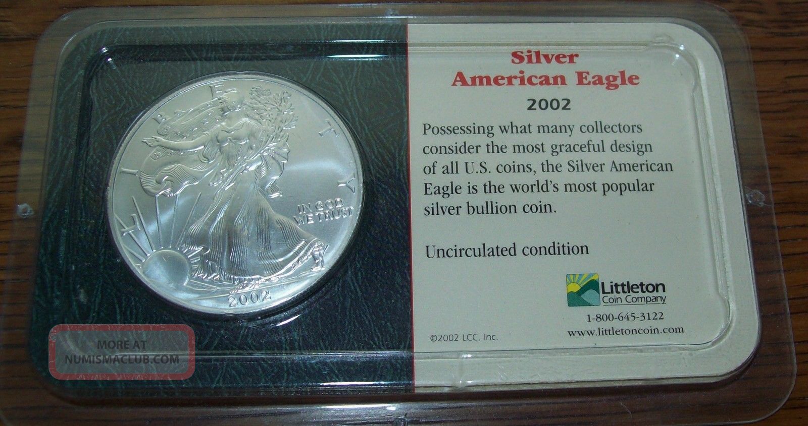 2002 Littleton American Silver Eagle 1 Troy Oz One Dollar Bu Coin One ...