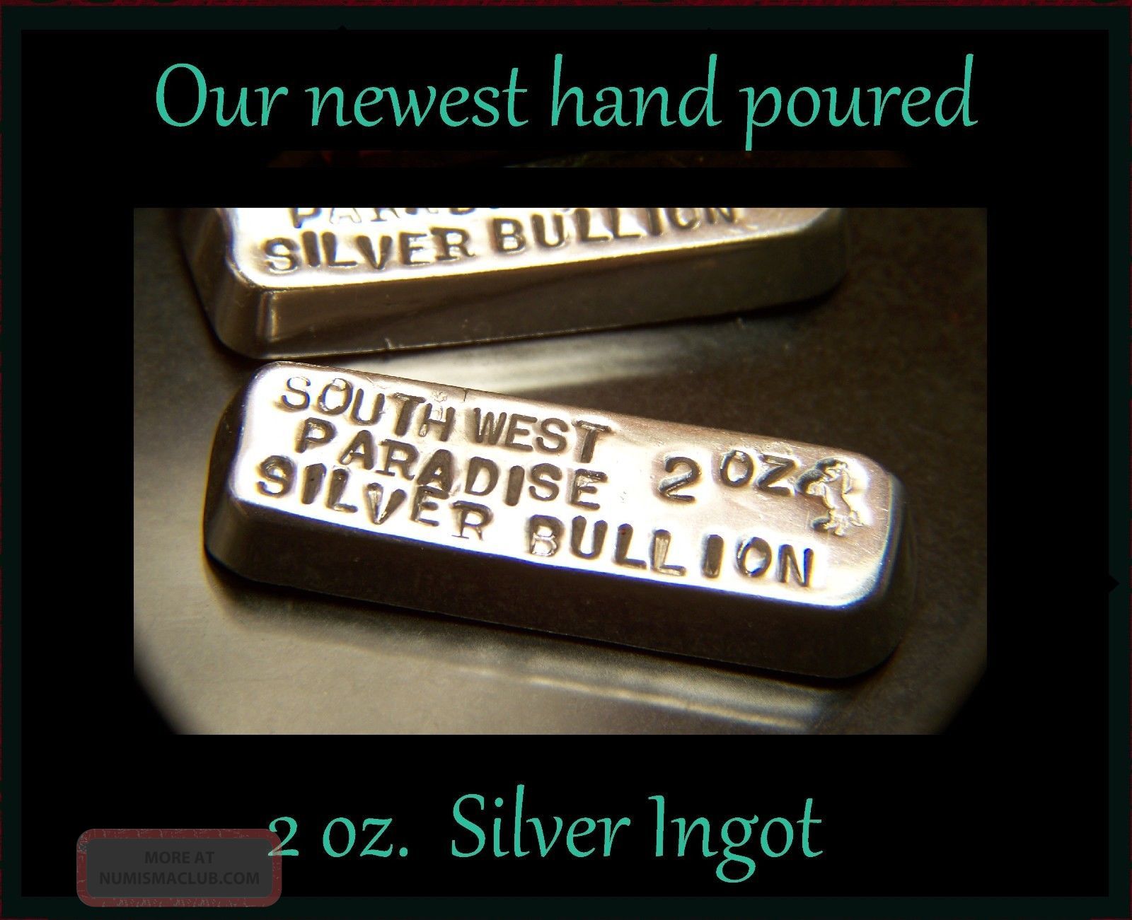 Hand Poured 2 Troy Oz. 999 Pure Fine Silver Bullion Bar Hand - Crafted ...