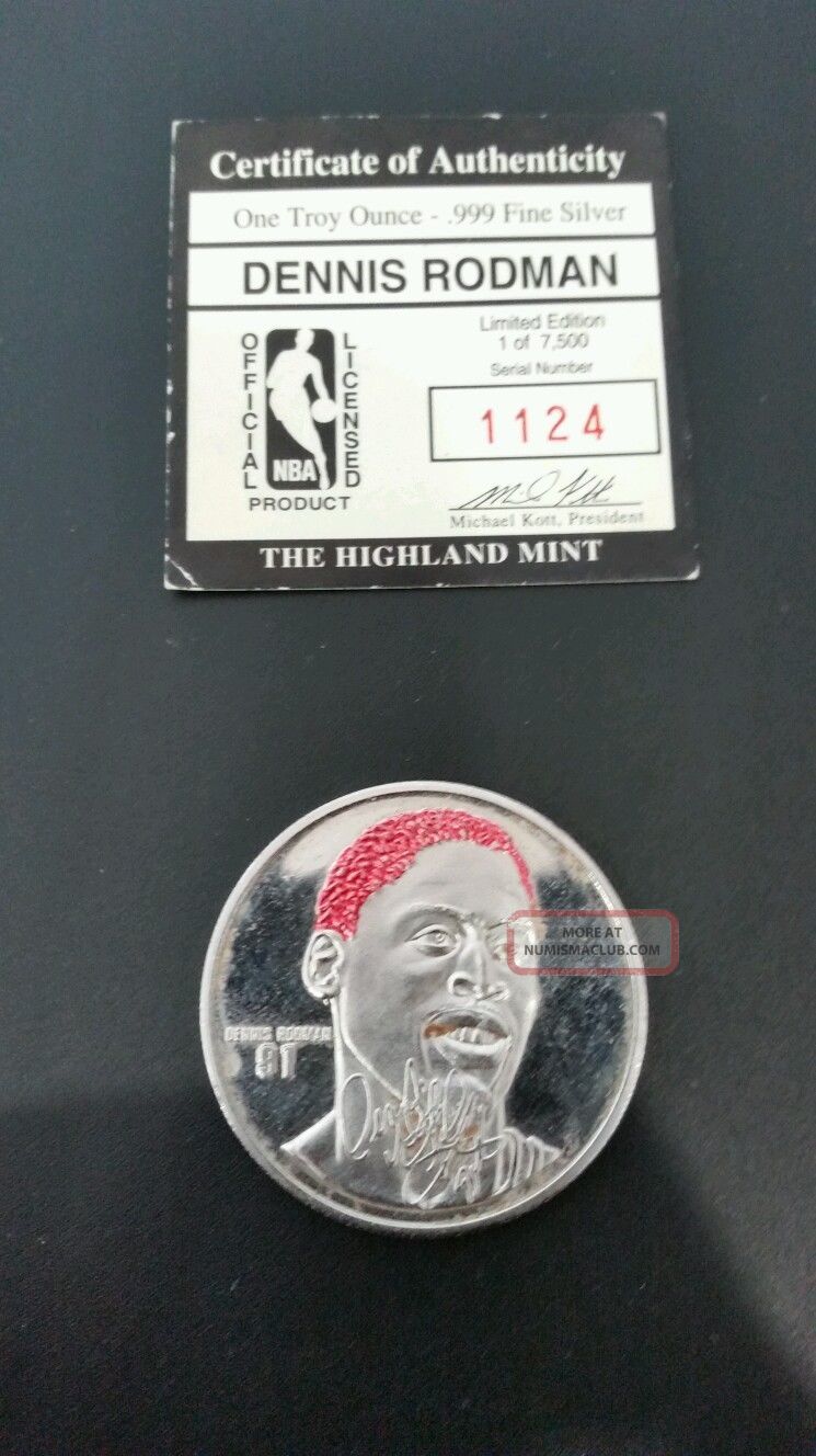 Highland Chicago Bulls Dennis Rodman 1 Troy Oz. 999 Silver Coin Red Hair