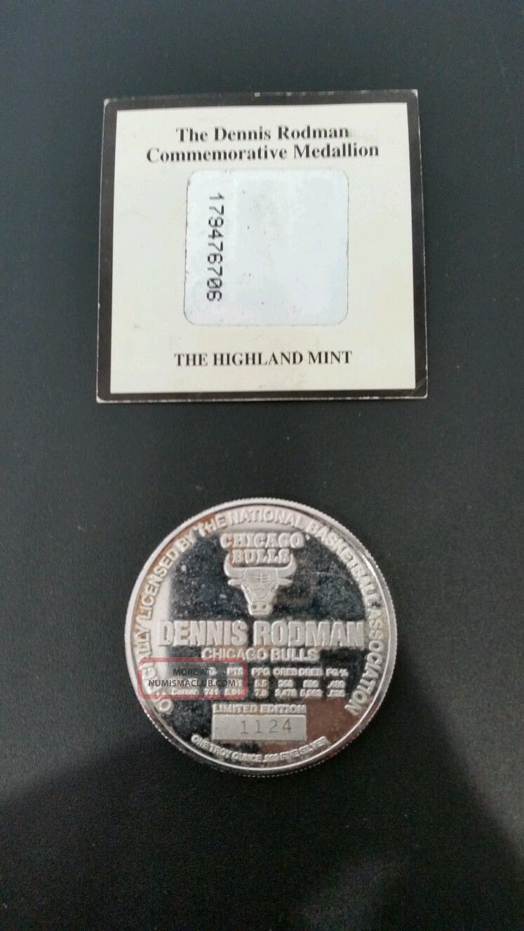 Highland Chicago Bulls Dennis Rodman 1 Troy Oz. 999 Silver Coin Red Hair