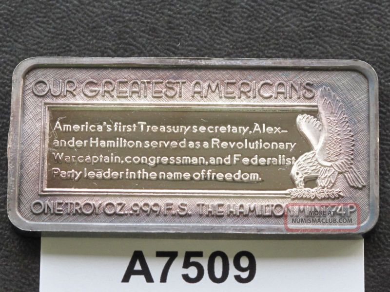 Alexander Hamilton Silver Art Bar Hamilton A7509