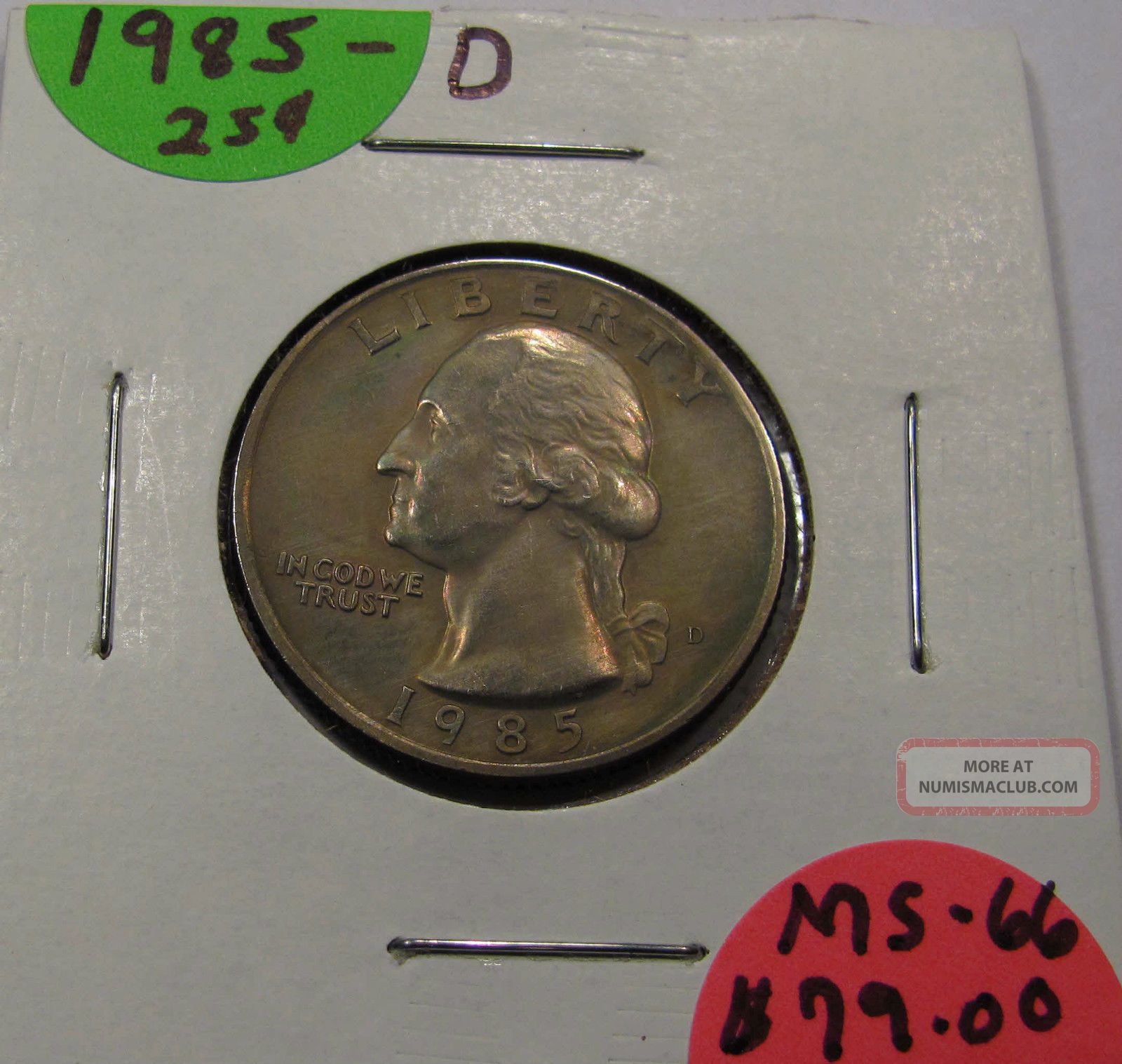1985 - D Washington Quarter. Unc, Gem Bu+. Rare With Toning. . Nice+