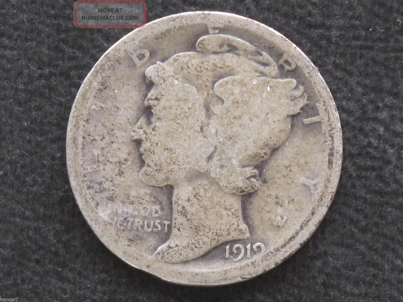 1919 - D Mercury Dime 90% Silver U. S. Coin D6778