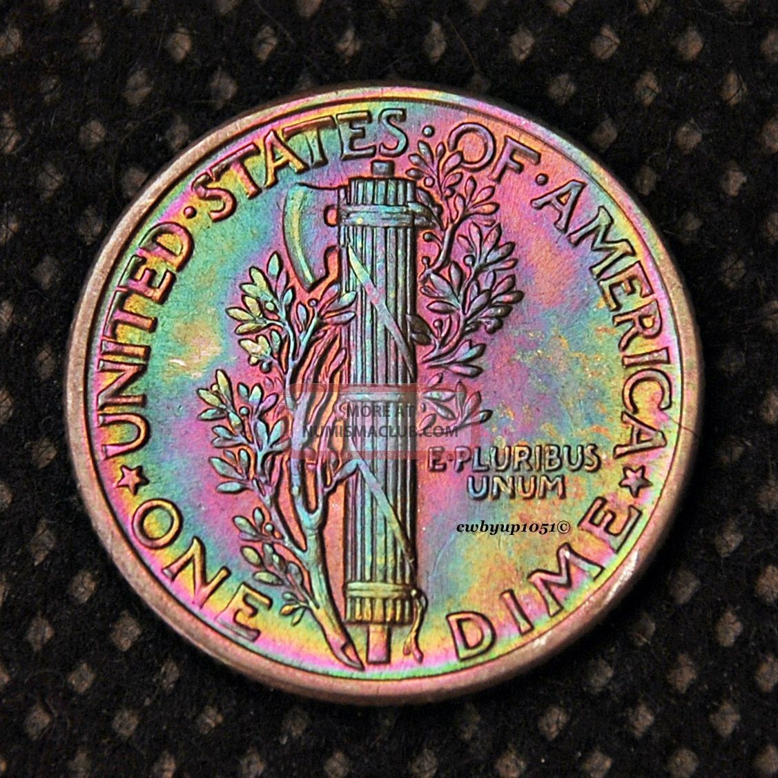Wild 1936 P Mercury (winged Liberty) Rainbow Toned