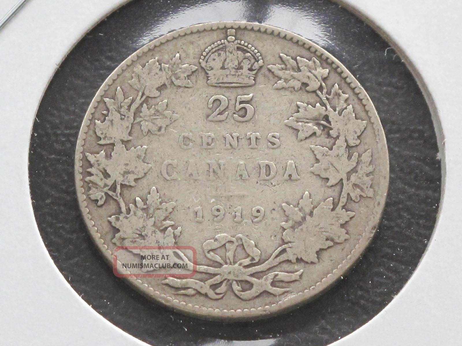1919 Canada 25 Cents. 925 Silver Coin D1541