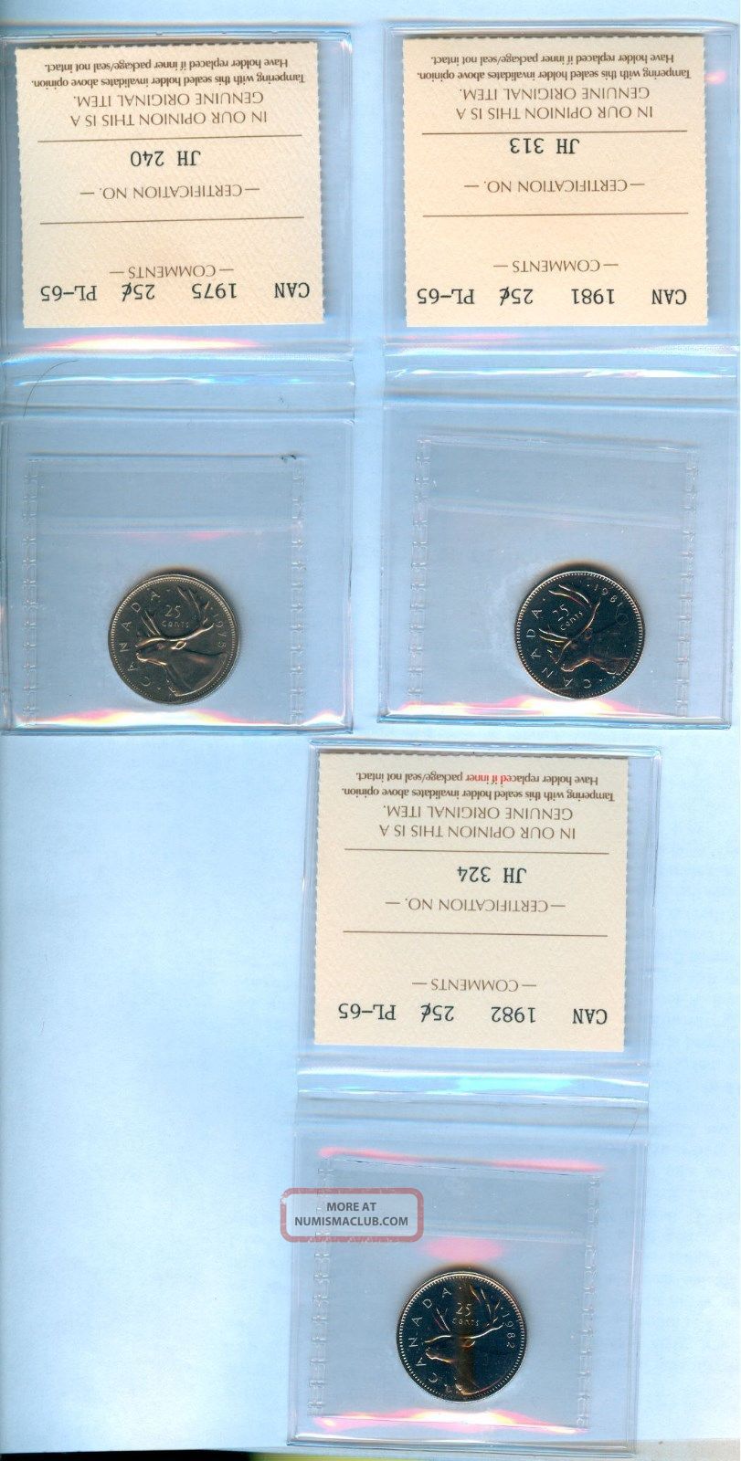 1975, 1981, 1982 Canada Twenty - Five Cents Pl Coin
