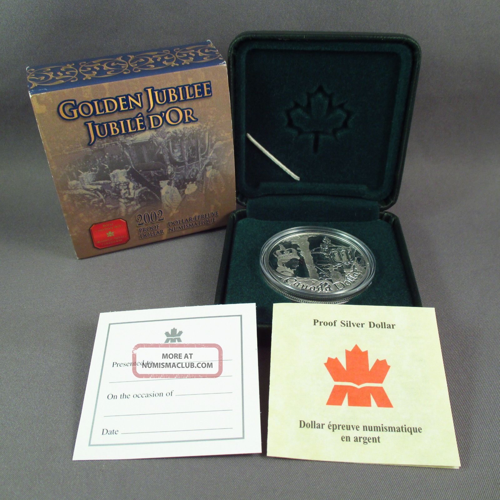 Canadian 2002 Golden Jubilee Proof Sterling Silver Dollar Canada Box&coa