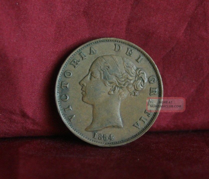 1854 Great Britain 1/2 Half Penny Copper World Coin Seated Uk England ...