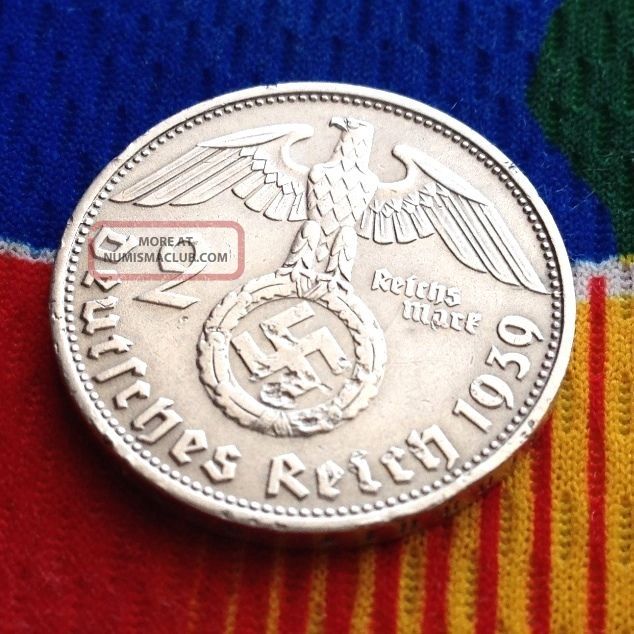 Extra Rare 1939 D Wwii 2 Mark Silver German Third Reichsmark Coin 5