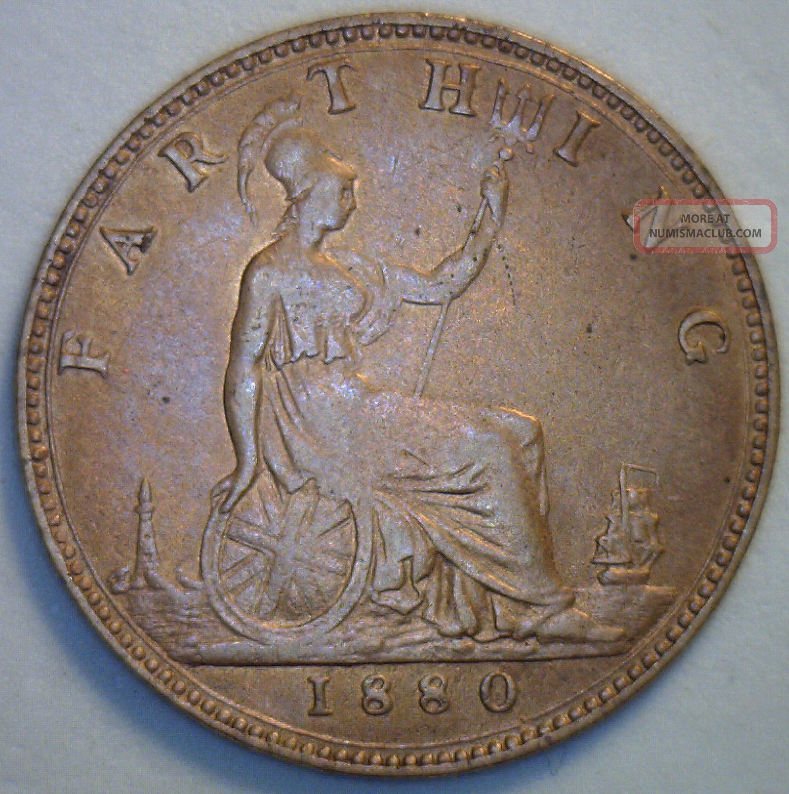 1880 " 4 Berry " Bronze Farthing Great Britain Uk Coin Cln