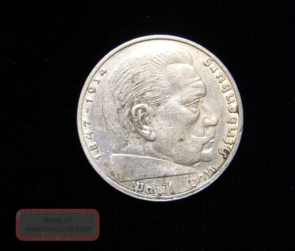 Germany 1938 - A 2 Reichsmark Coin Silver Swastika - Hindenburg Issue