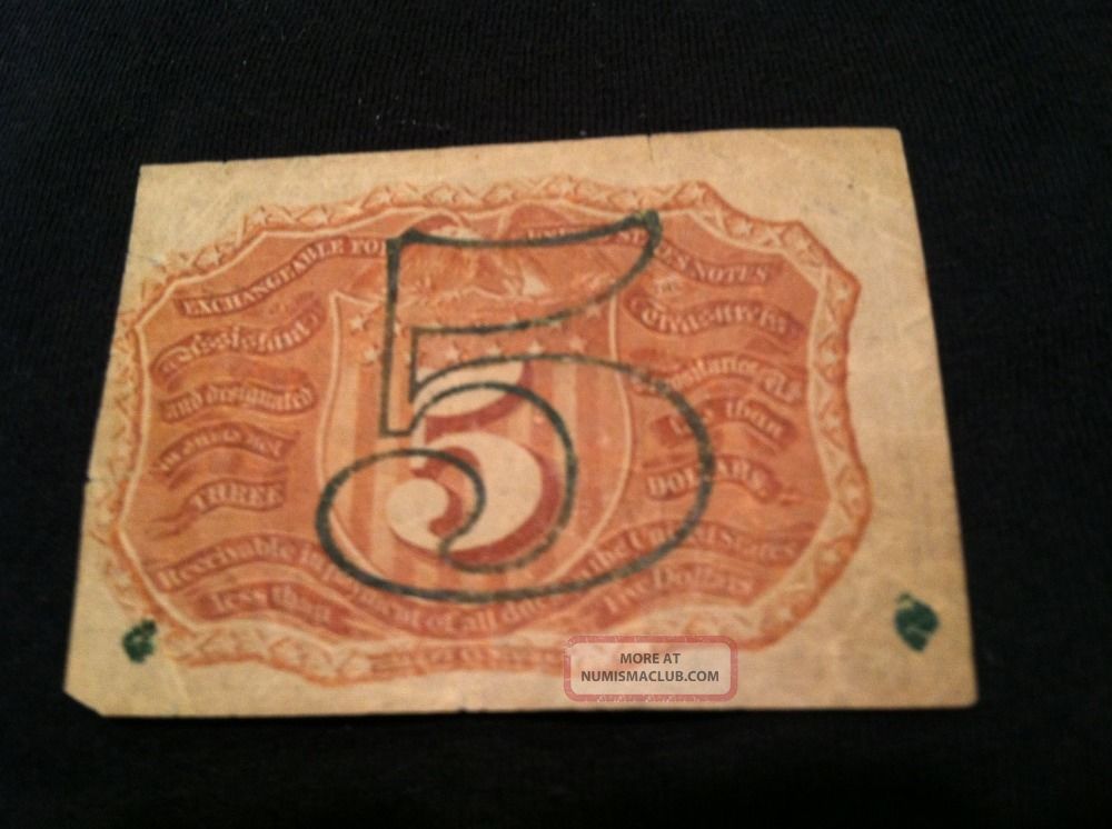 Five 5 Cents Us Fractional Currency 1863 Fr 1233 Green Circle
