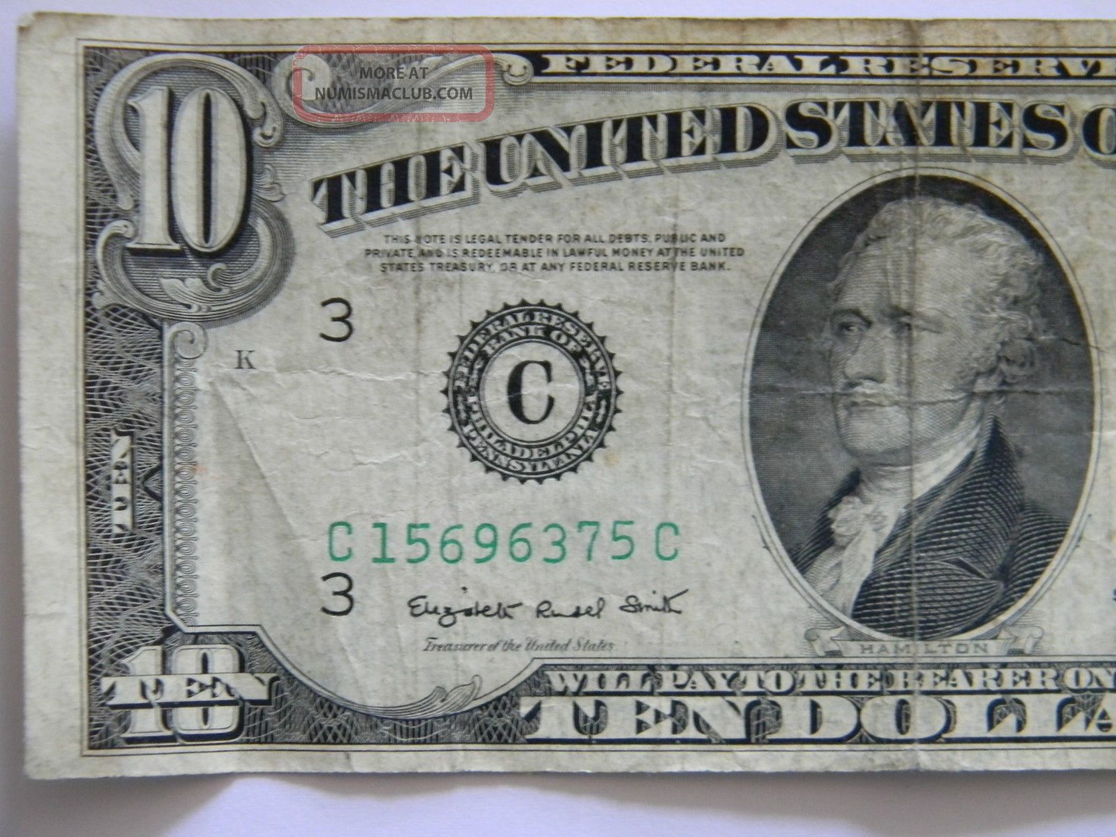 1950c Ten Dollar $10 Federal Reserve C Series Note