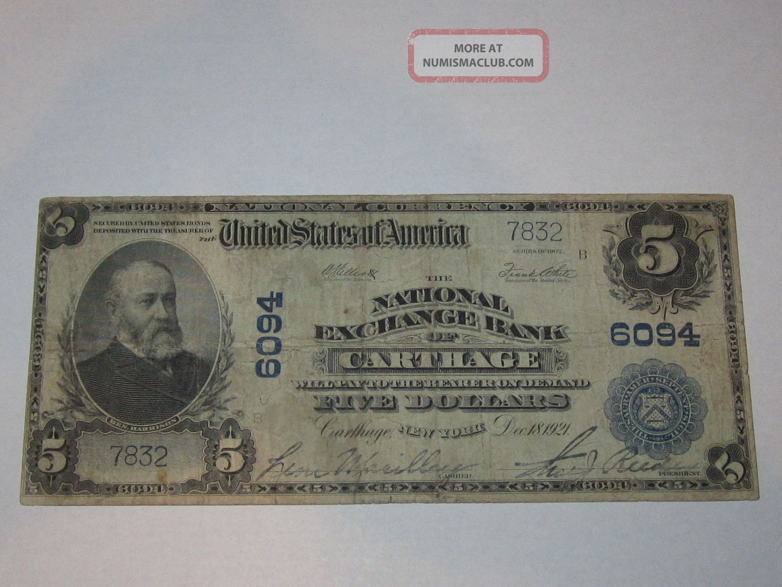 $5 1902 Carthage York Ny National Currency Bank Note Bill Ch. 6094 Vf
