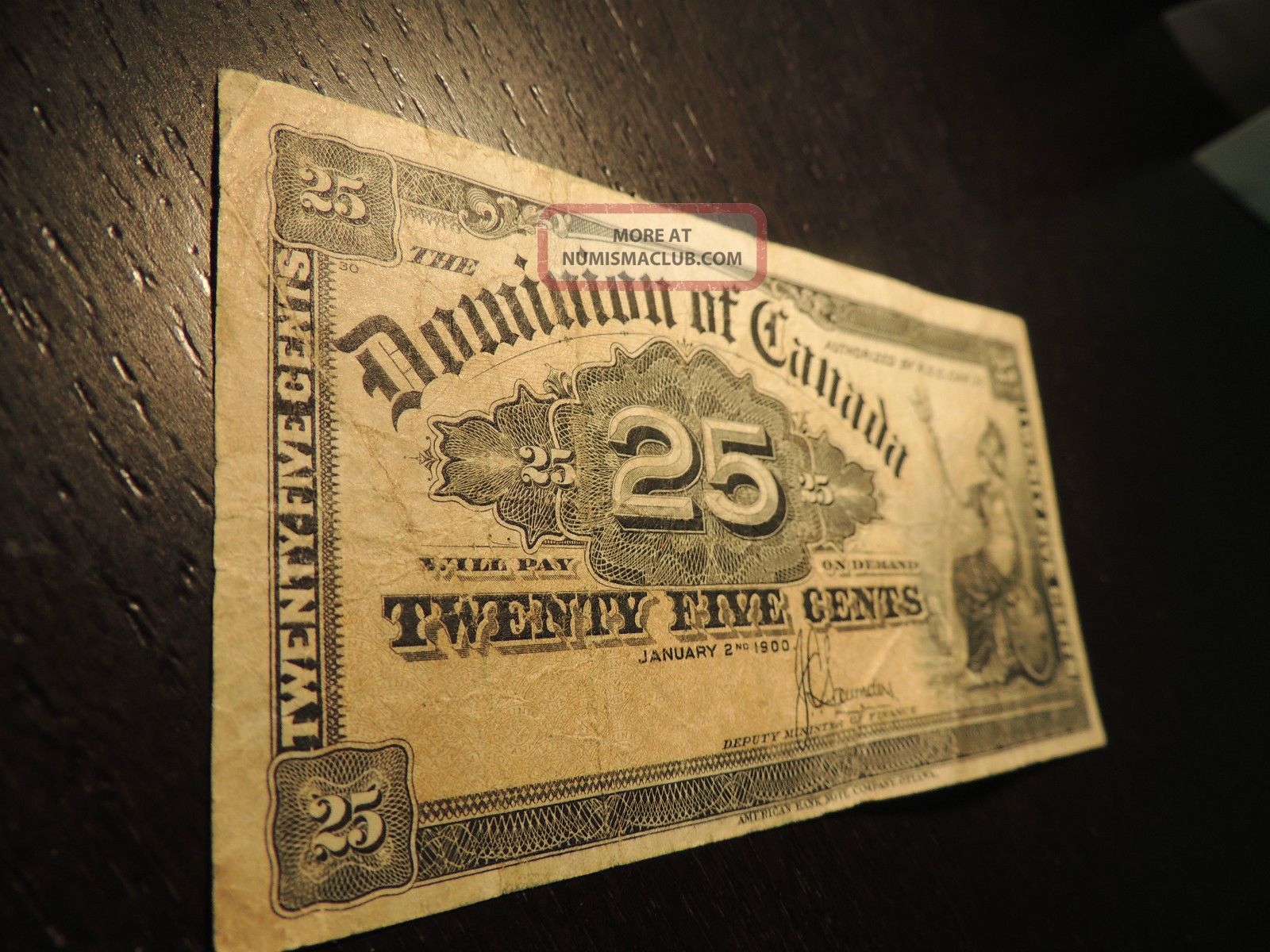 1900 Dominion Of Canada Shinplaster 0. 25 Cents Paper Saunders ...