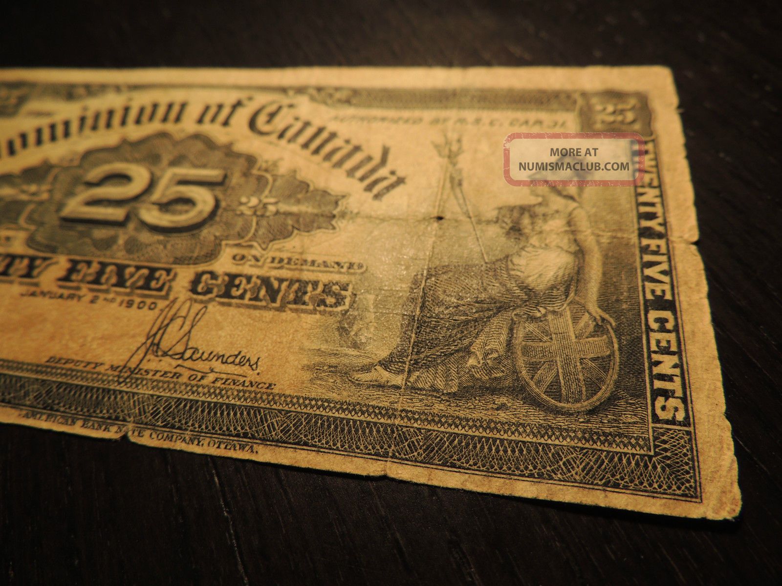 1900 Dominion Of Canada Shinplaster 0. 25 Cents Paper Saunders ...