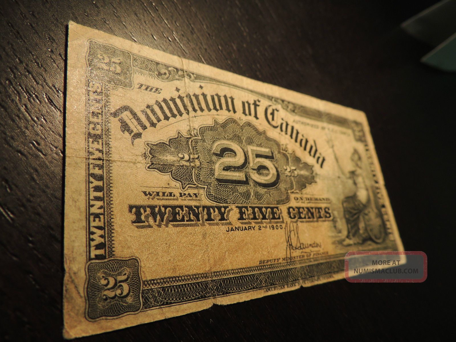 1900 Dominion Of Canada Shinplaster 0. 25 Cents Paper Saunders ...