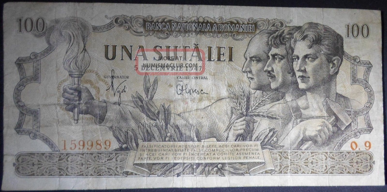 100 Lei 1947 Una Suta Lei Romania 5 December Paper Money Banknote