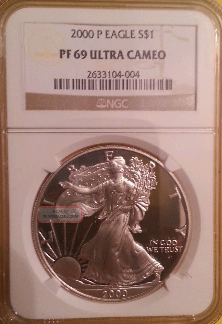 2000 - P American Eagle Silver Proof Dollar Ngc Pf 69 Ultra Cameo
