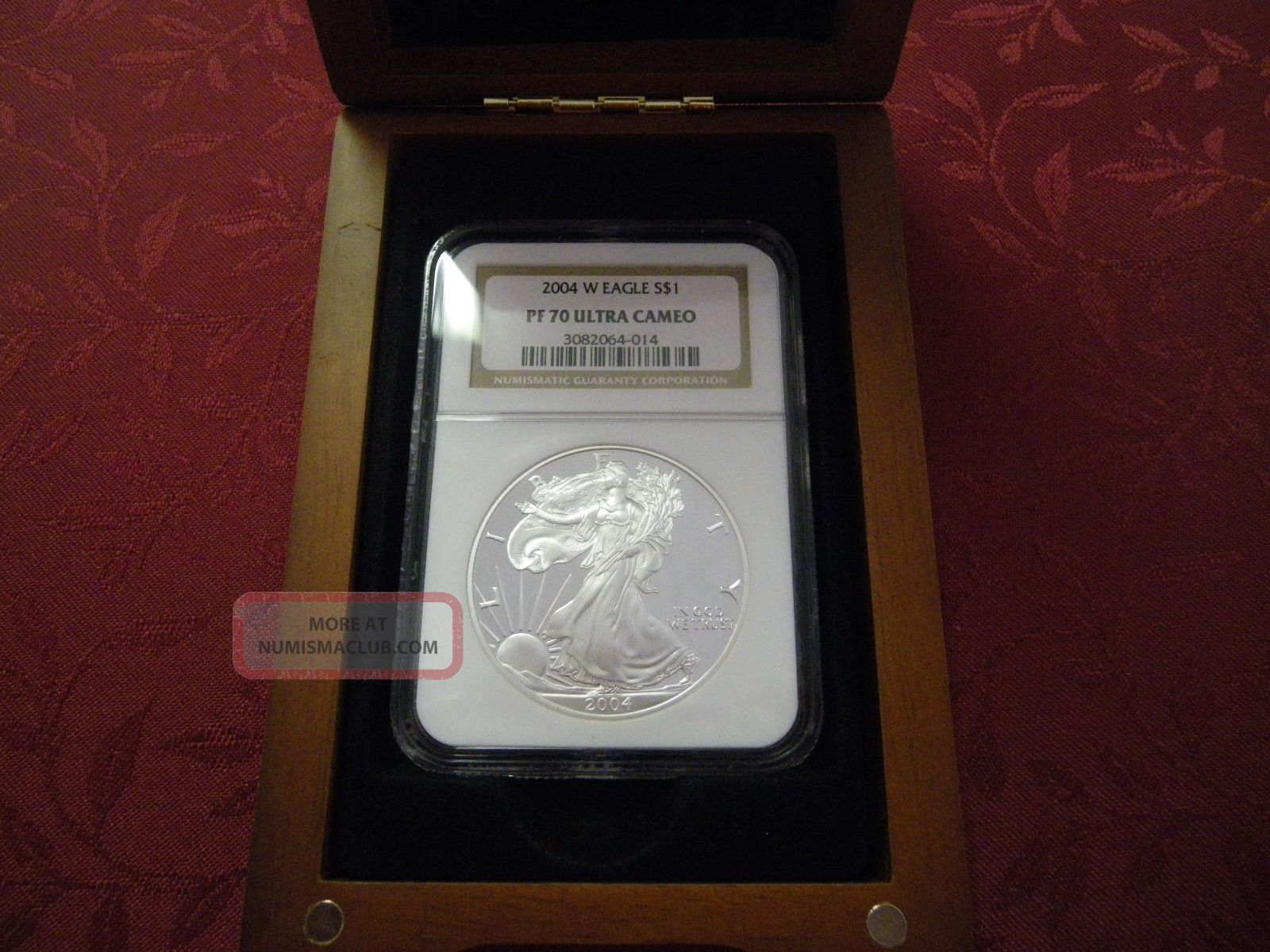 2004 American Silver Eagle (w) Ngc Pf70 Uc With Wooden Display Case