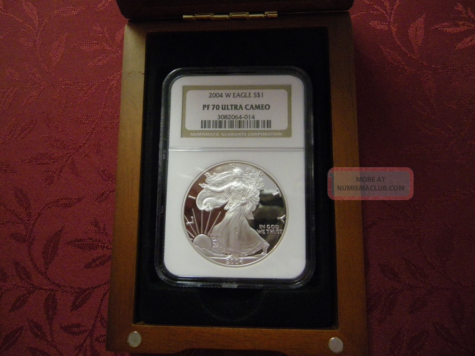 2004 American Silver Eagle (w) Ngc Pf70 Uc With Wooden Display Case