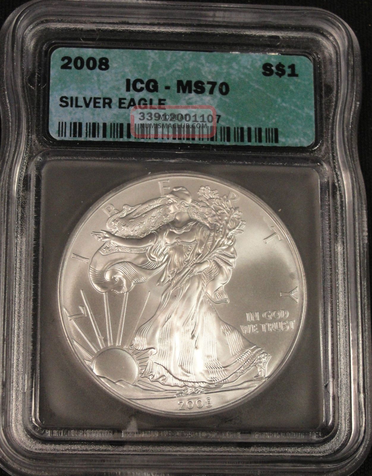 2008 American Silver Eagle Coin Icg Ms 70