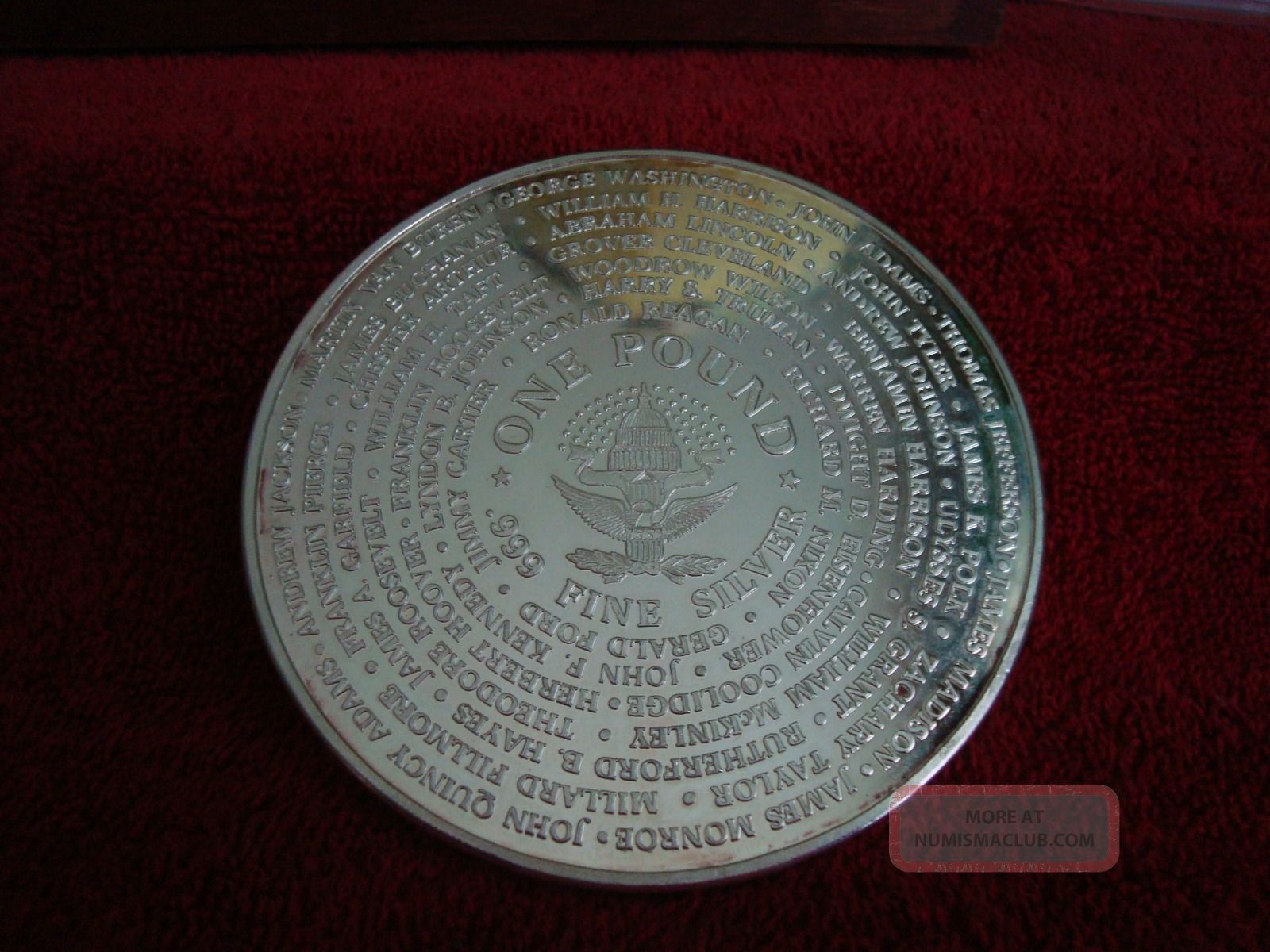 1 Pound (12 Troy Ounce). 999 Silver Presidential Round. 1789 - 1989.