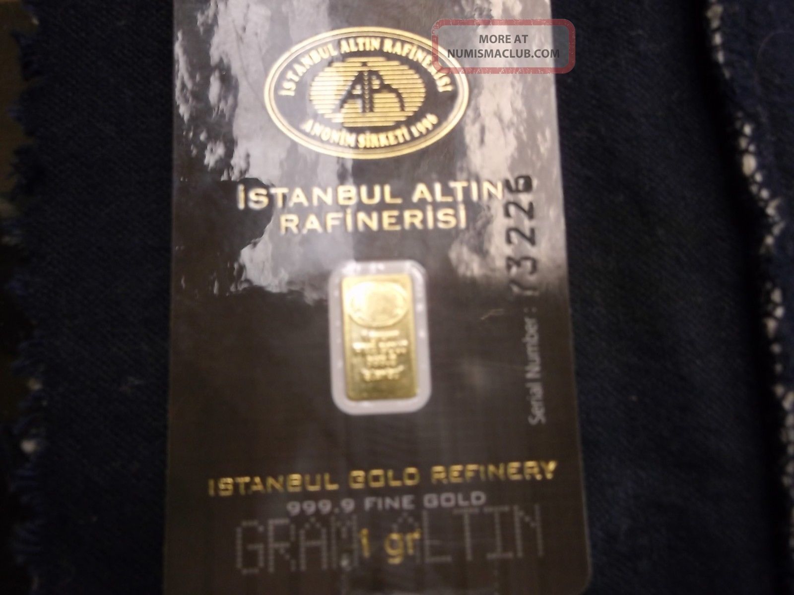 1 Gram Istanbul Gold Refinery Bar. 9999 Fine (in Assay) Pure